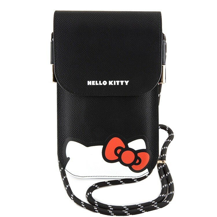 Hello Kitty сумка для смартфонов, зернистая кожа PU Hidden Kitty с ремешком, черная