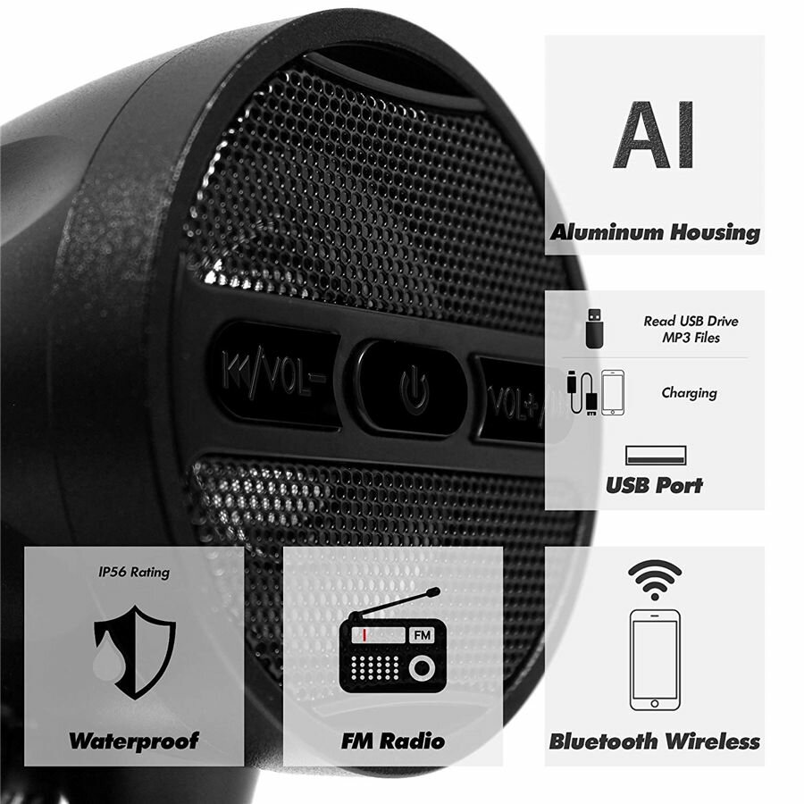 Универсальные водонепроницаемые алюминиевые водонепроницаемые Bluetooth-стереодинамики для мотоциклов, аудиосистема, USB-радио