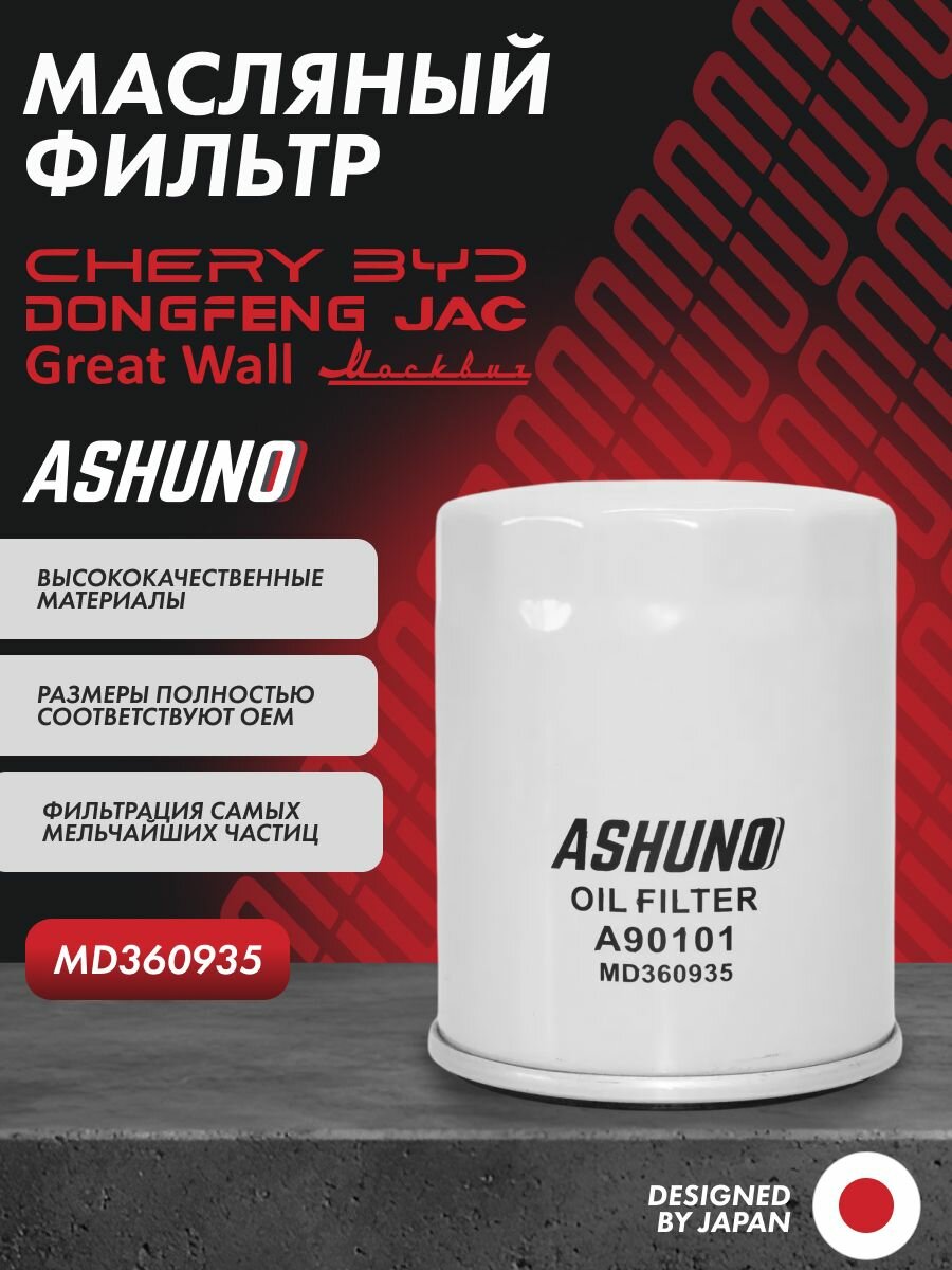 Фильтр масляный ASHUNO Chery Tiggo (T11) , CrossEastar , DongFeng H30 , S30 , Great Wall Hover ; 1017100EG01 ; 1520831U0B ; MD360935