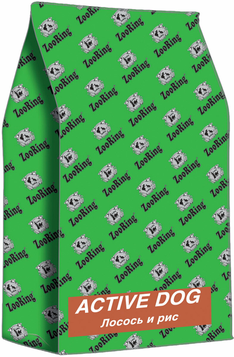 Сухой корм Zooring Active Dog для активных взрослых собак средних и крупных пород с лососем и рисом, 20 кг