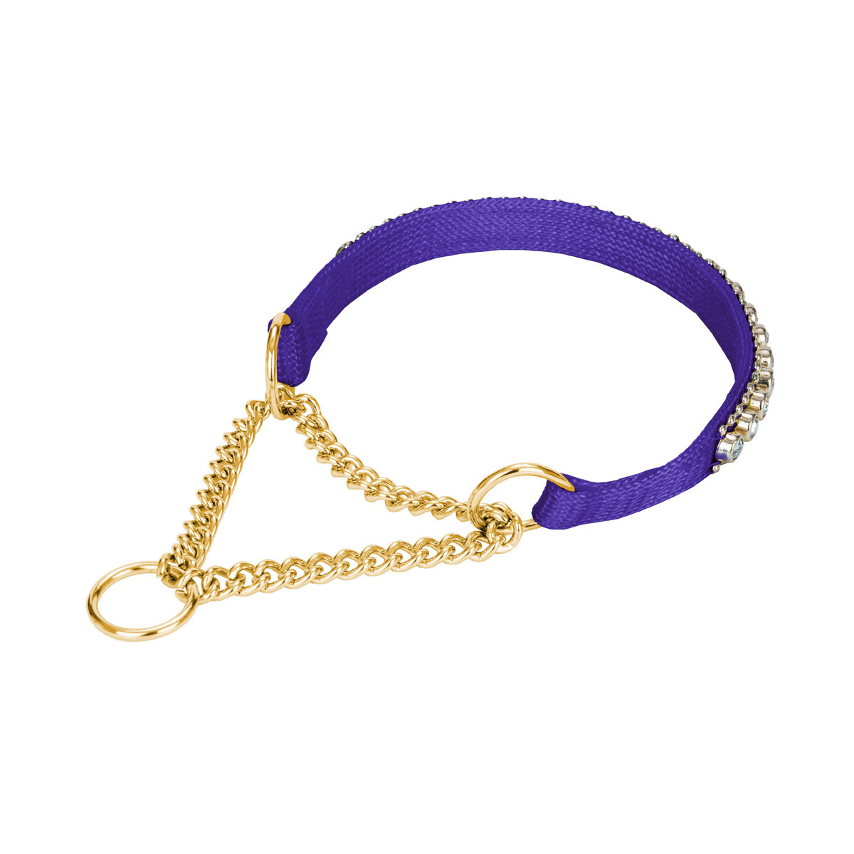 Ошейник-полуудавка для собак ZooOne со стразами 10мм (18*25см) с цугом (золото) фиолетовый 75-2099