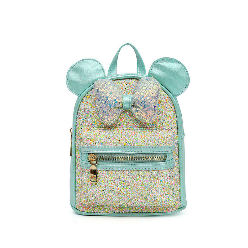 Girls casual backpack with sparkling sequins and butterfly bow graphic in waterresistant pu for everyday wear