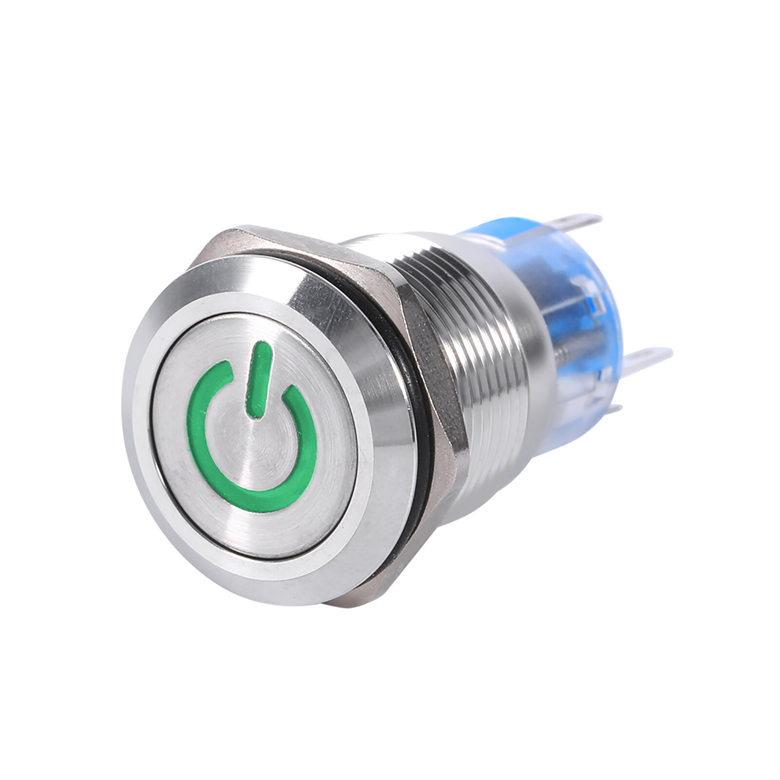 Кнопка с фиксацией 19 мм 12-24V с зеленым LED, водонепроницаемая