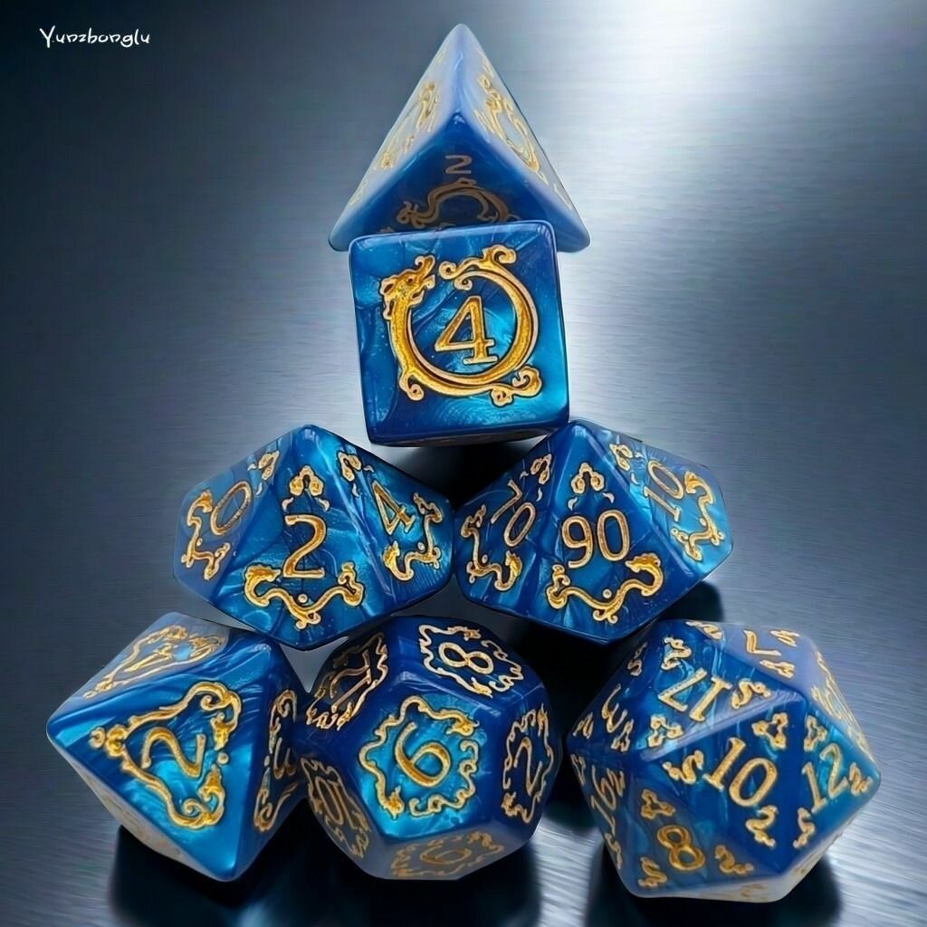 Yunzhonglu Набор игральных костей для DnD, 7 шт ручные дайсы для настольных ролевых игр Pathfinder и MTG, шлифовка и полировка без облоя, набор кубиков для игровых сессий