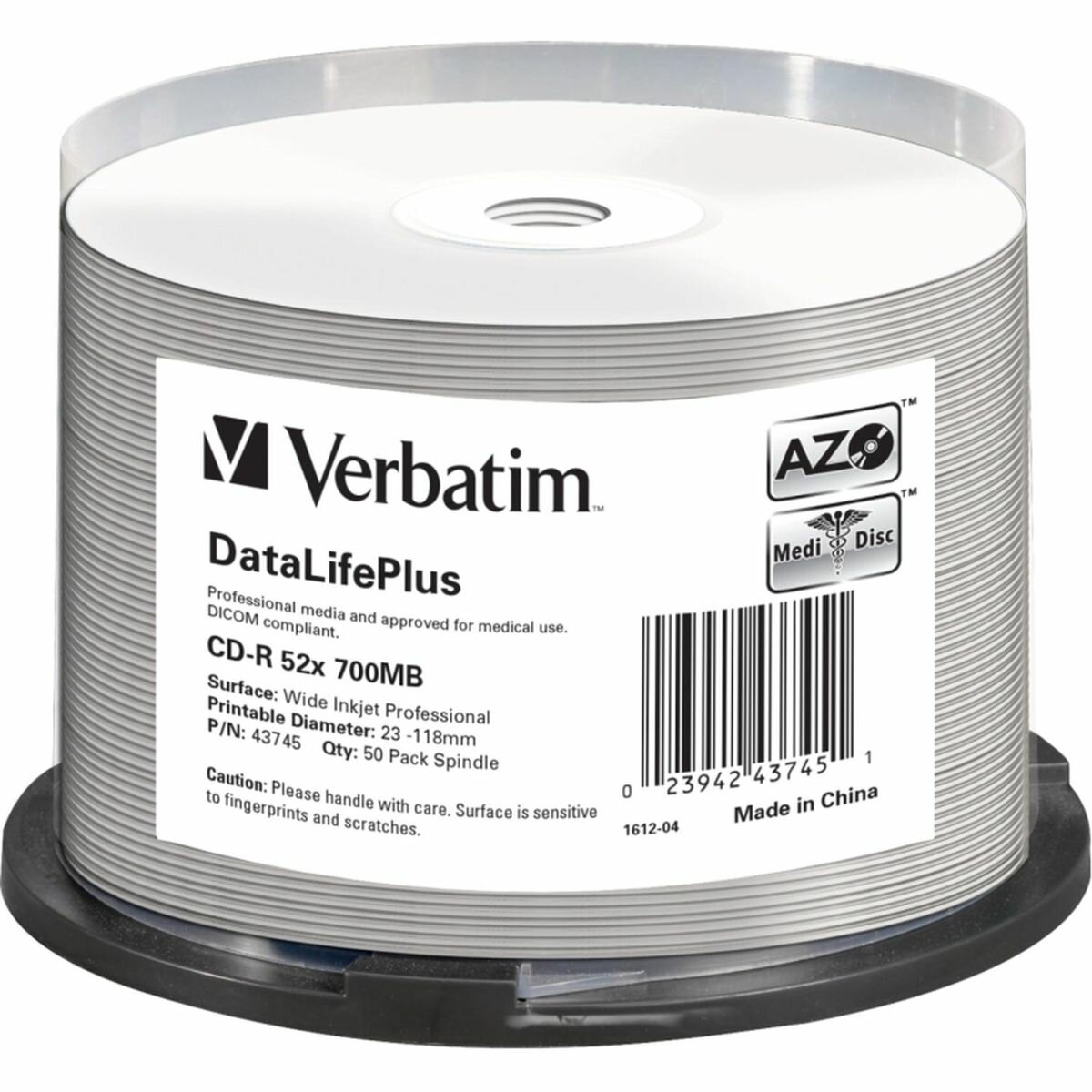 Оптический диск CD-R Verbatim 700Mb, 52x cake box, 50шт. Printable (43756) (2062408)