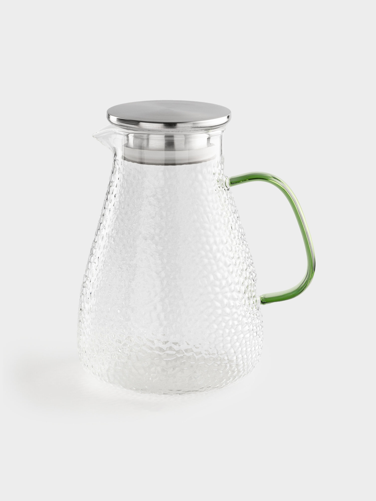 Кувшин, 1,7 л, с крышкой-фильтром, стекло Б/сталь, с зеленой ручкой, Dawned