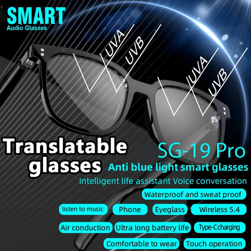 AI Smart Translate Eyeglasses BT 5.4 Call Intelligent Translator Glasses Rechargeable Audio Music Call Sunglasses for Men Women