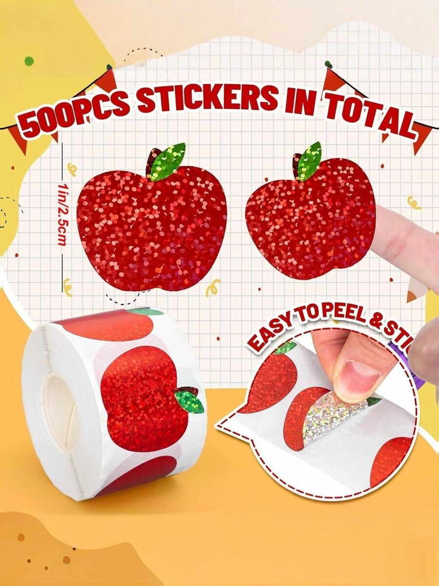 500 наклеек/рулон яблочные цветные лазерные самоклеящиеся наклейки