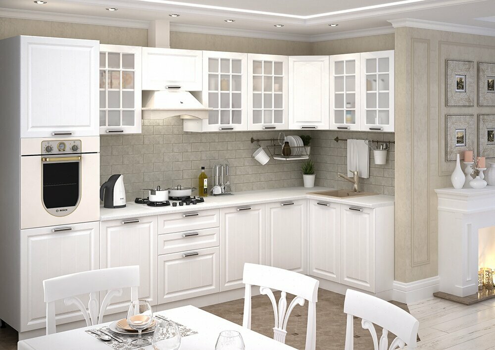 Гарнитур кухонный Мебель-МСК Прага-С, угловой, белый, МДФ/ЛДСП, 330х140х214 см