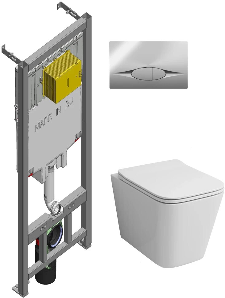 Комплект инсталляция с унитазом Jacob Delafon E21822-CP с кнопкой смыва, хром + унитаз подвесной Grossman GR-4441S безободковый, с сиденьем микролифт, белый