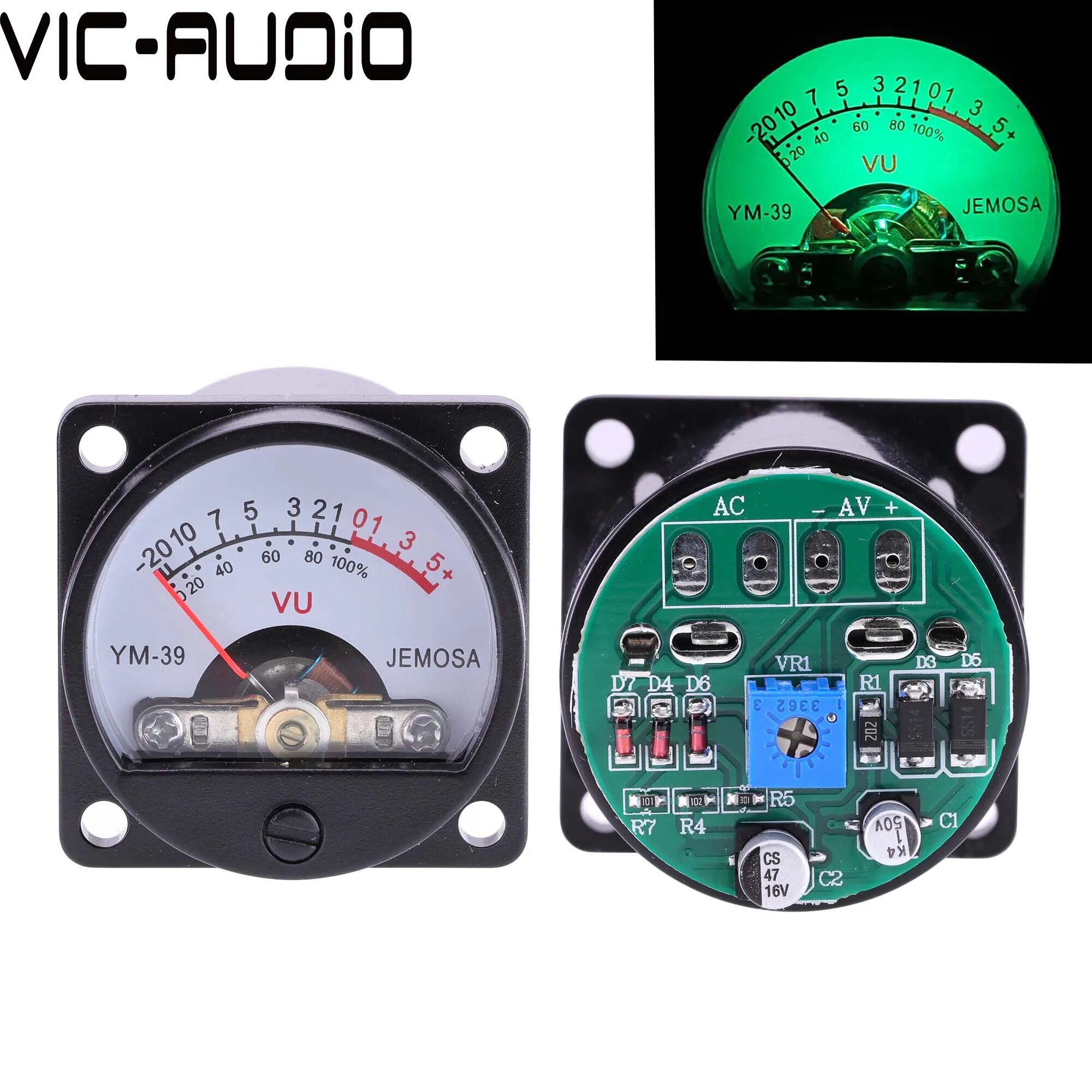 VU Meter YM-39, 500VU, зеленый, 2 шт.