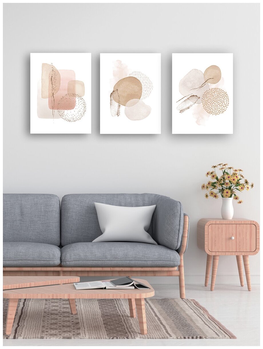 Картины на холсте LOFTime 3 шт 30Х40 абстракция пятна розово-золотые К-260-3040
