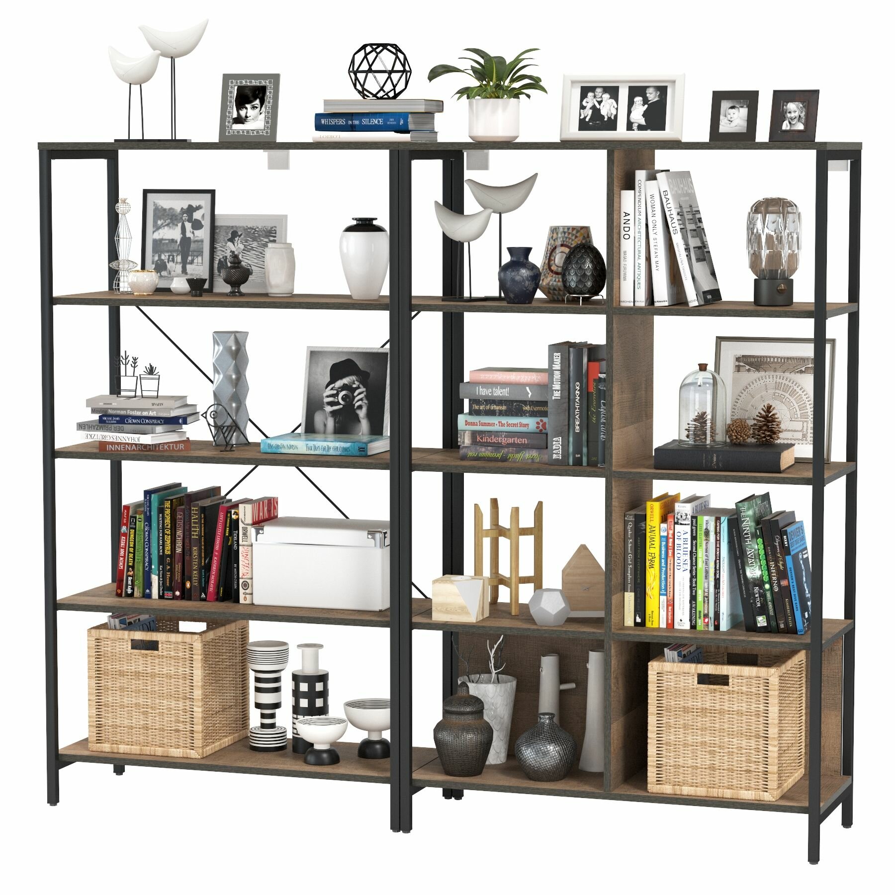 Открытый стеллаж с полками и стеллаж Трувор 13.151.02, цвет дуб гранж песочный/интра, ШхГхВ 172,8х37х146 см.