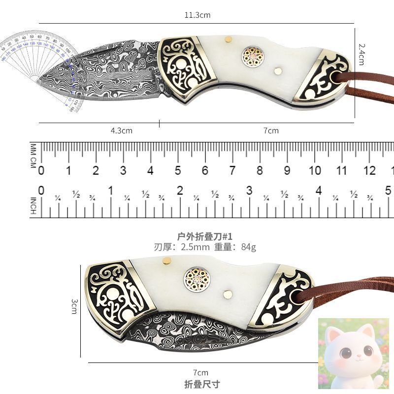 Складной нож из дамасской стали с рукояткой из красного сандала, для фруктов и походов