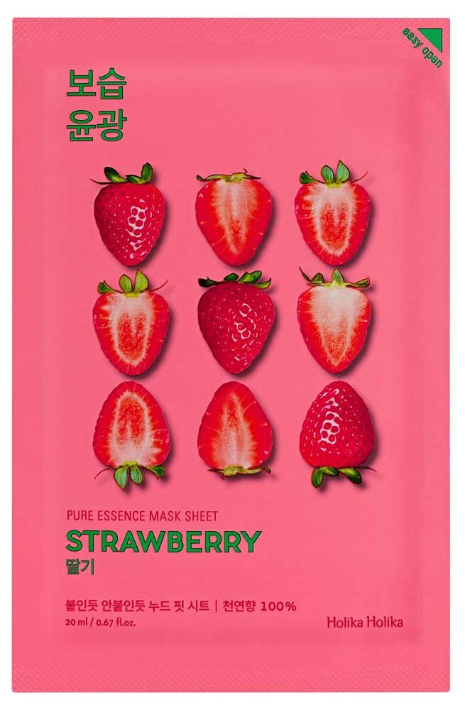 Маска для лица Holika Holika Пьюр Эссенс клубника освежающая тканевая Корея, 20 мл