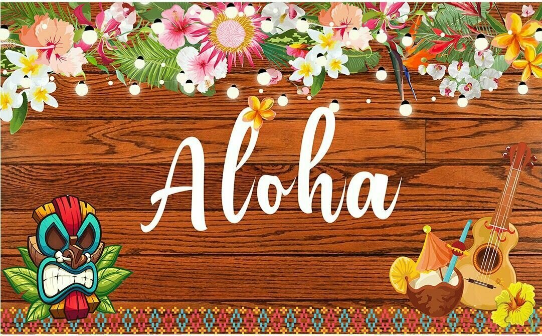Баннер МаскаПати "Алоха", для гавайской вечеринки, баннерная ткань 180x110см, бежевый