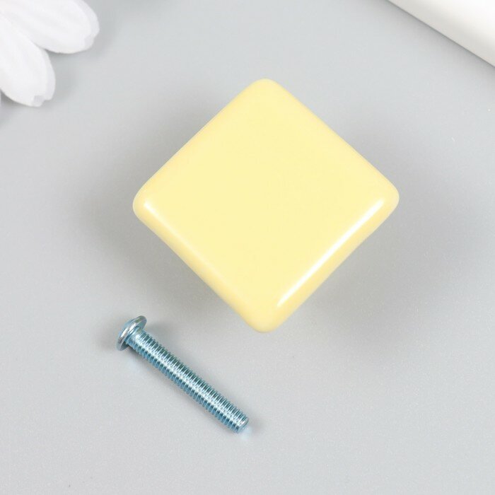 Мебельная ручка-кнопка, керамика, металл Квадратик, жёлтая, 3.3×3.3×2.1 см