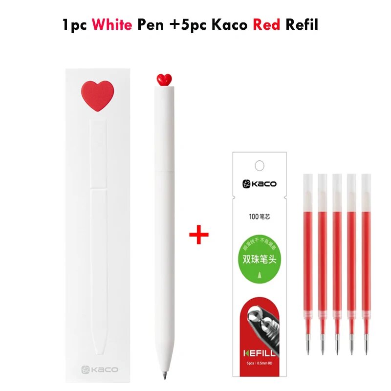 Ручка KACO White с 5 красными рефилами