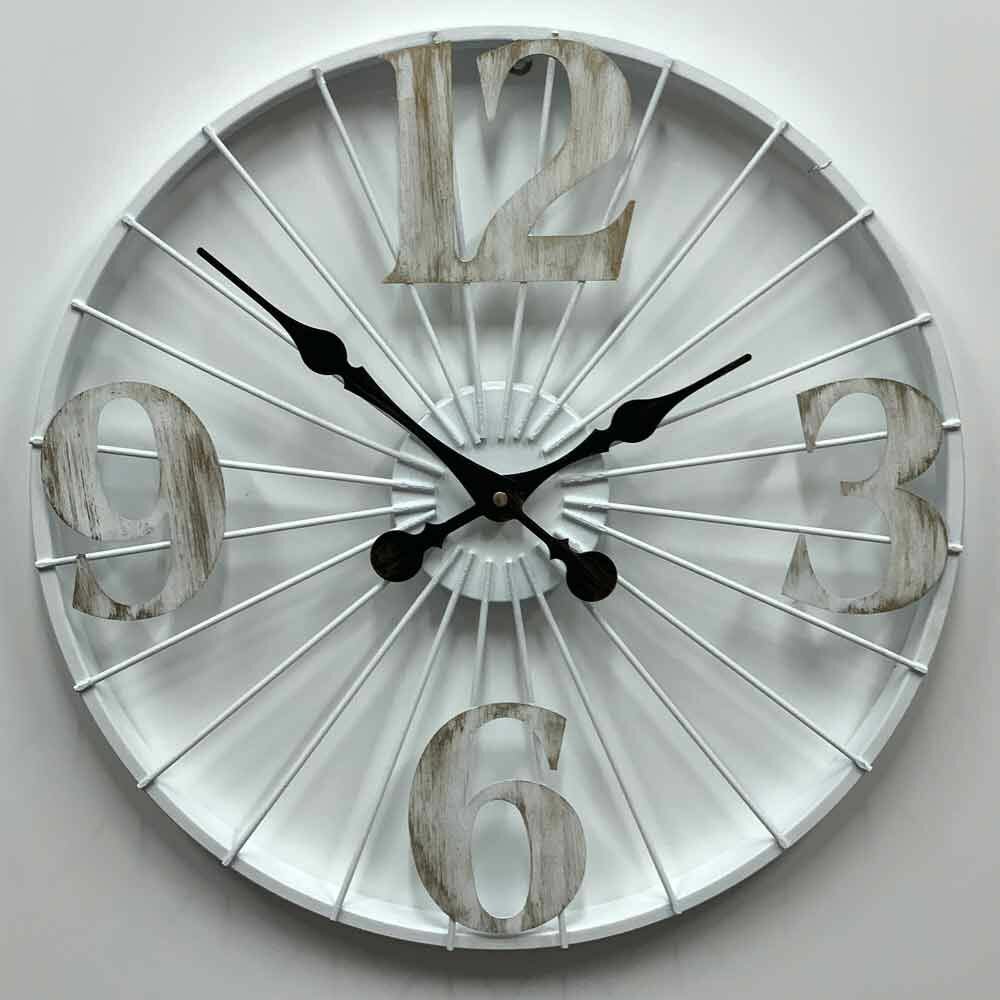 Часы настенные бесшумные DM-110-White PG с серебристой патиной