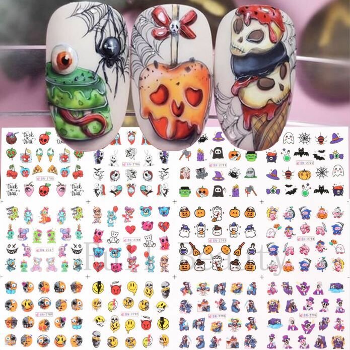 Наклейки для ногтей, слайдеры для маникюра, Большой набор, Осень, Хэллоуин