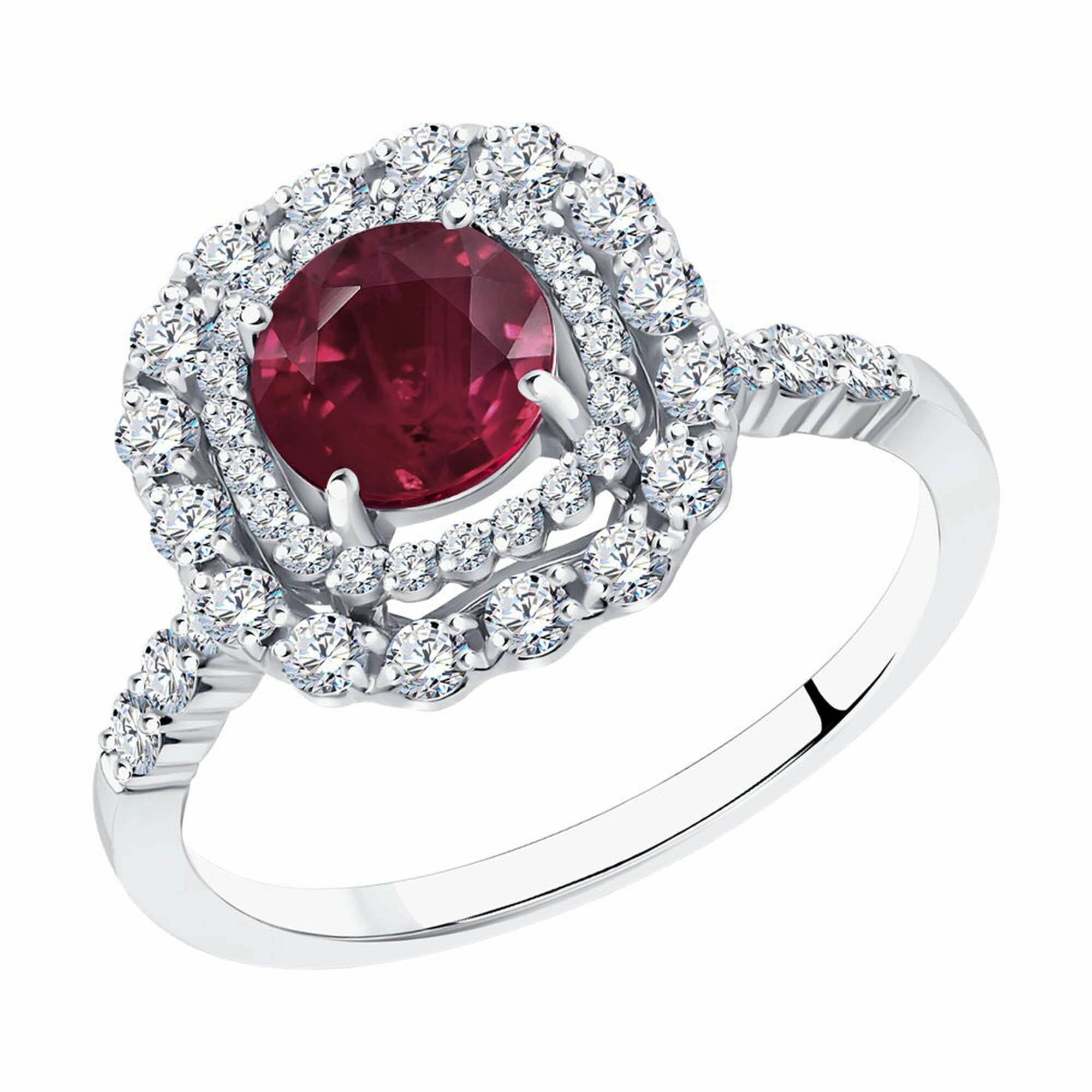 Кольцо, белое золото, 585 проба, бриллиант, рубин