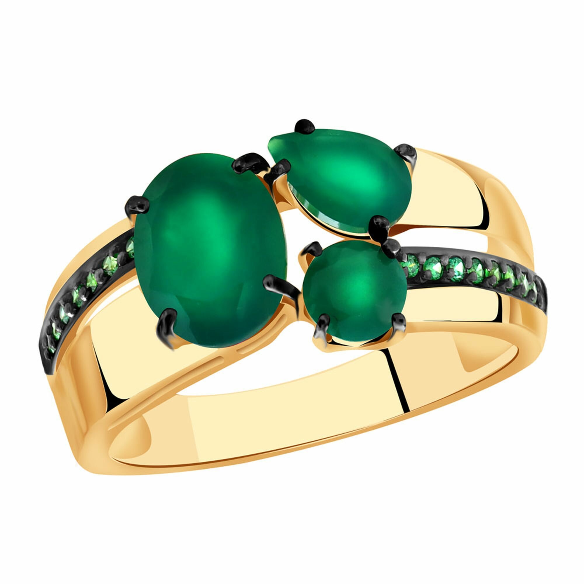 Кольцо, красное золото, 585 проба, агат, фианит