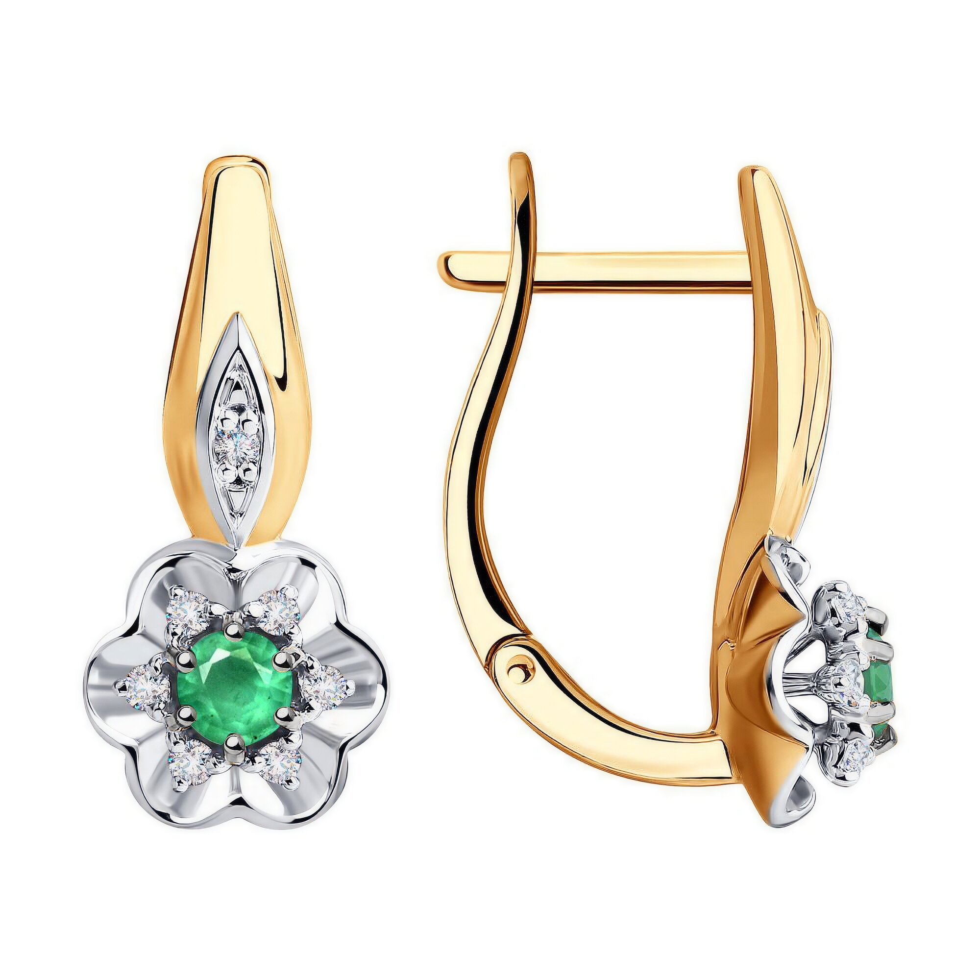 Серьги, красное золото, 585 проба, изумруд, бриллиант