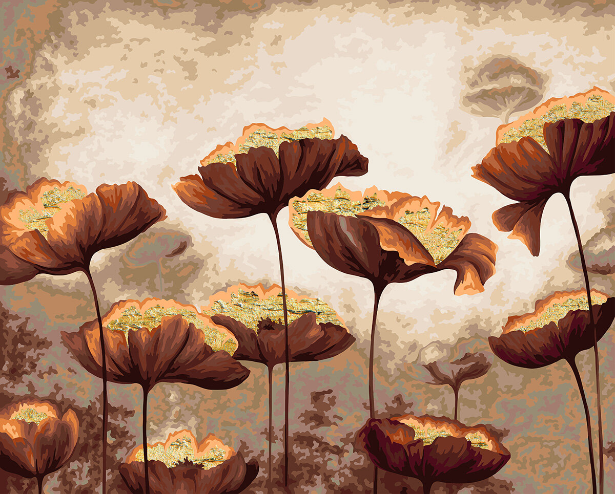 Фрея PNB/PLPT-267-ZW99 Набор для раскрашивания по номерам с поталью 50 х 40 см Золотые маки