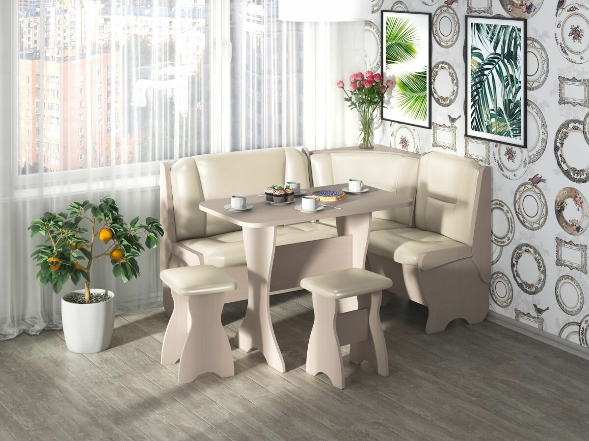 Кухонный уголок Оливия Бодего Светлый/Б. Крем/Бодего Светлый