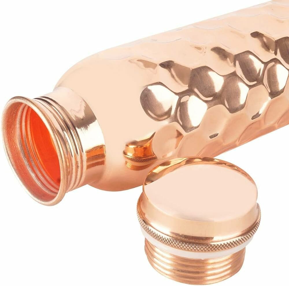 Медная бутылка кованая с крупным рельефом, с герметичной винтовой пробкой 100% Pure Copper Diamond Hammered Bottle