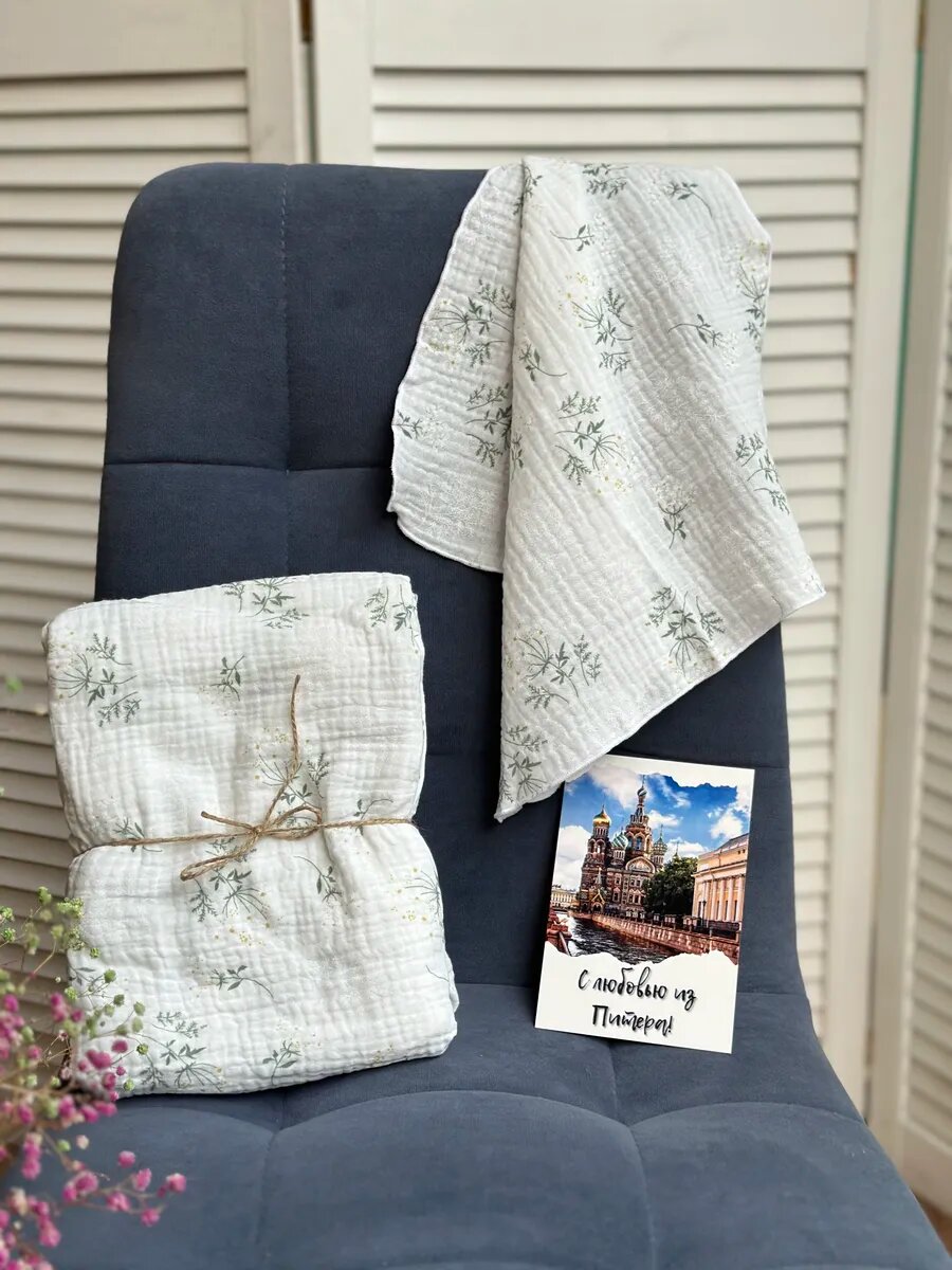 Простынь на резинке муслиновая 140х70