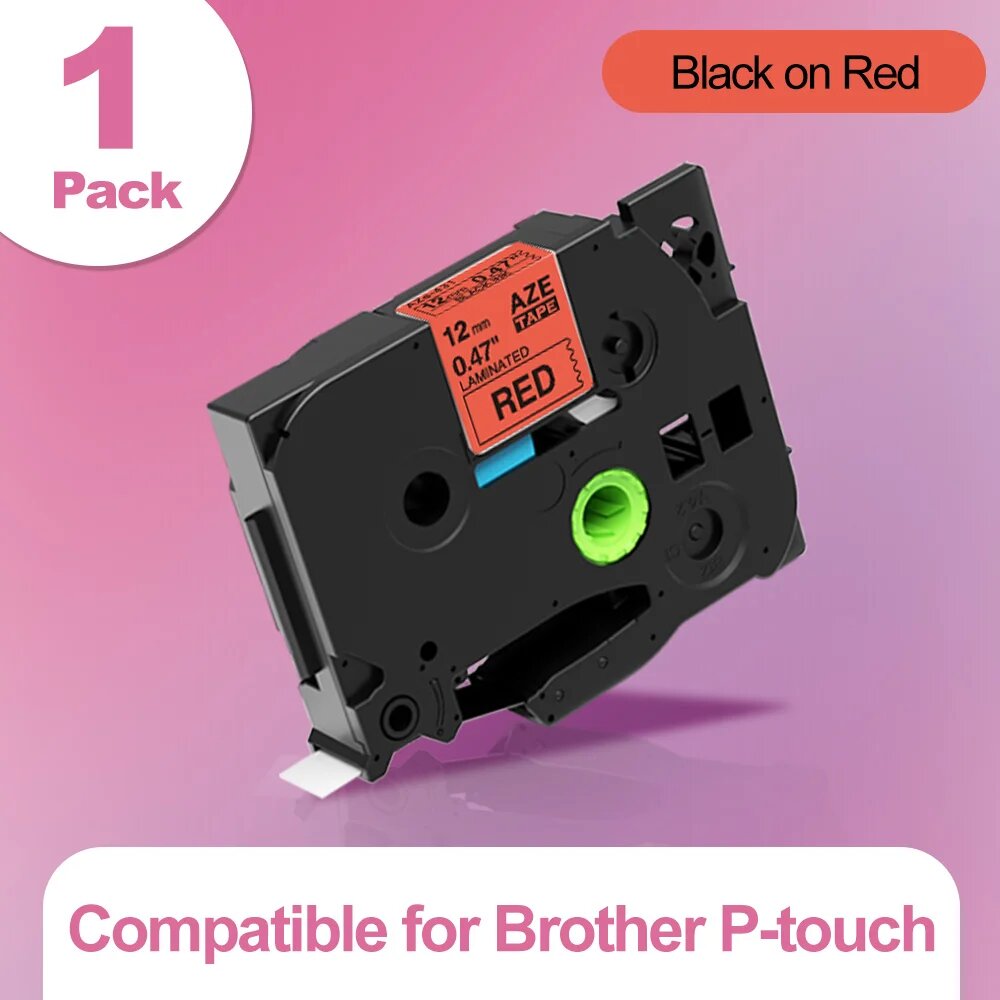 Ламинированная лента MarkDomain для принтеров Brother 6-12 мм Black on Red, 12 мм