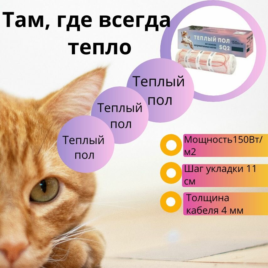 Нагревательный мат НИЦ Энерджи SQ2-150-7.0 на 7м2, 1050Вт, 50см