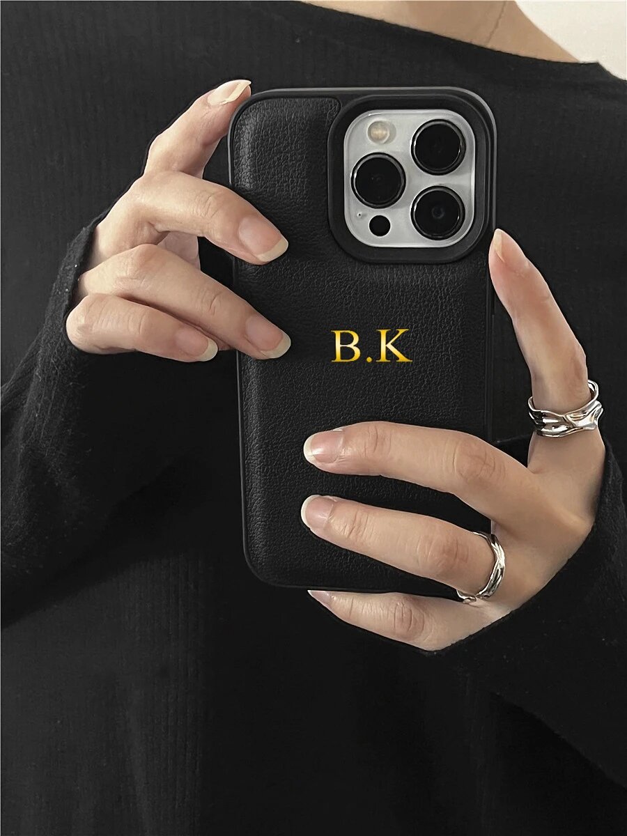 Персонализированный чехол с именем для iPhone 16, 15, 14, 13, 12, 11 Pro Max, кожаный чехол с индивидуальными инициалами и буквами, с гравировкой «сделай сам», 16 Pro Max gold letter 1, for iphone 16