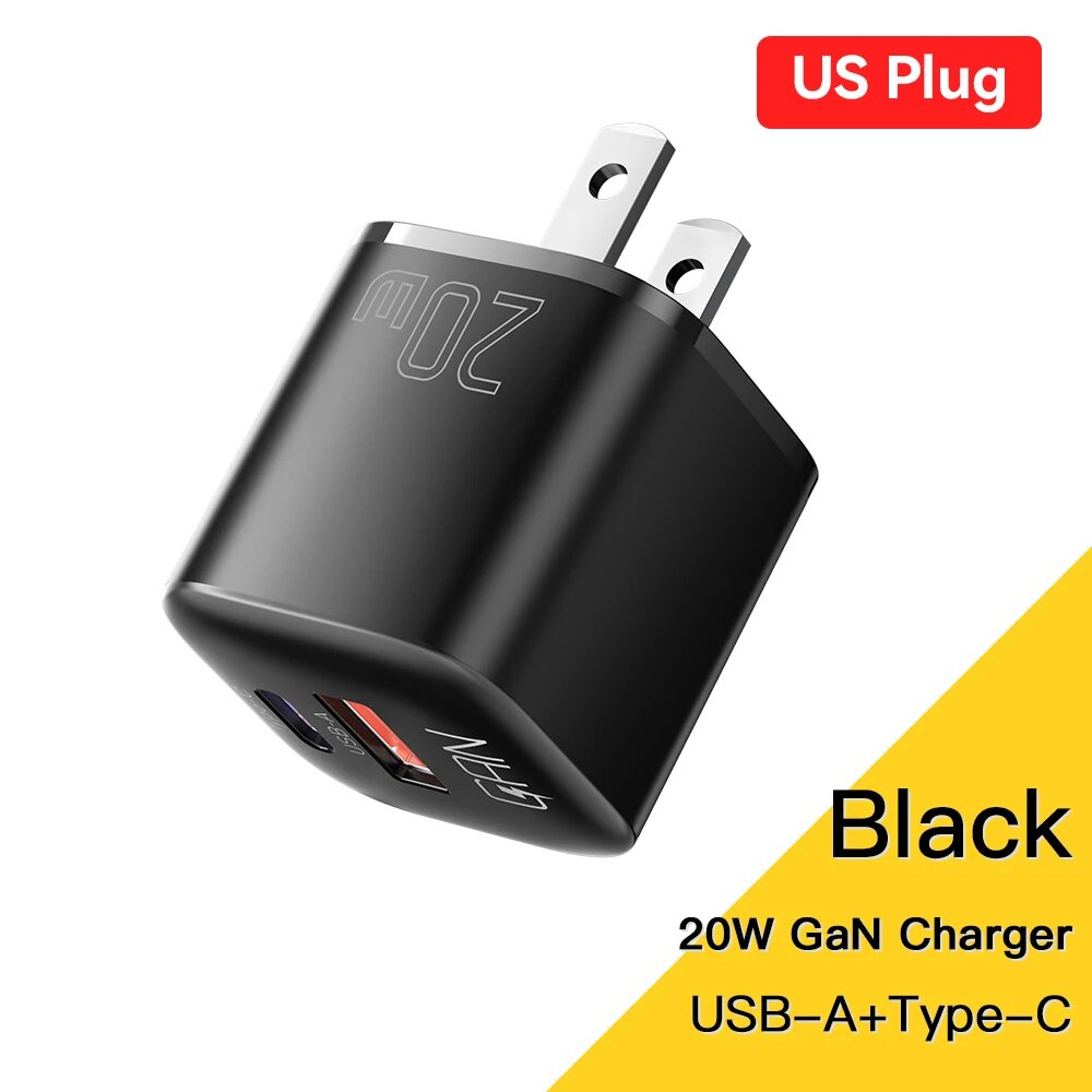 Essager 20 Вт GaN USB Type C Зарядное устройство PD Быстрая зарядка Телефон QC 3.0 US Black 01