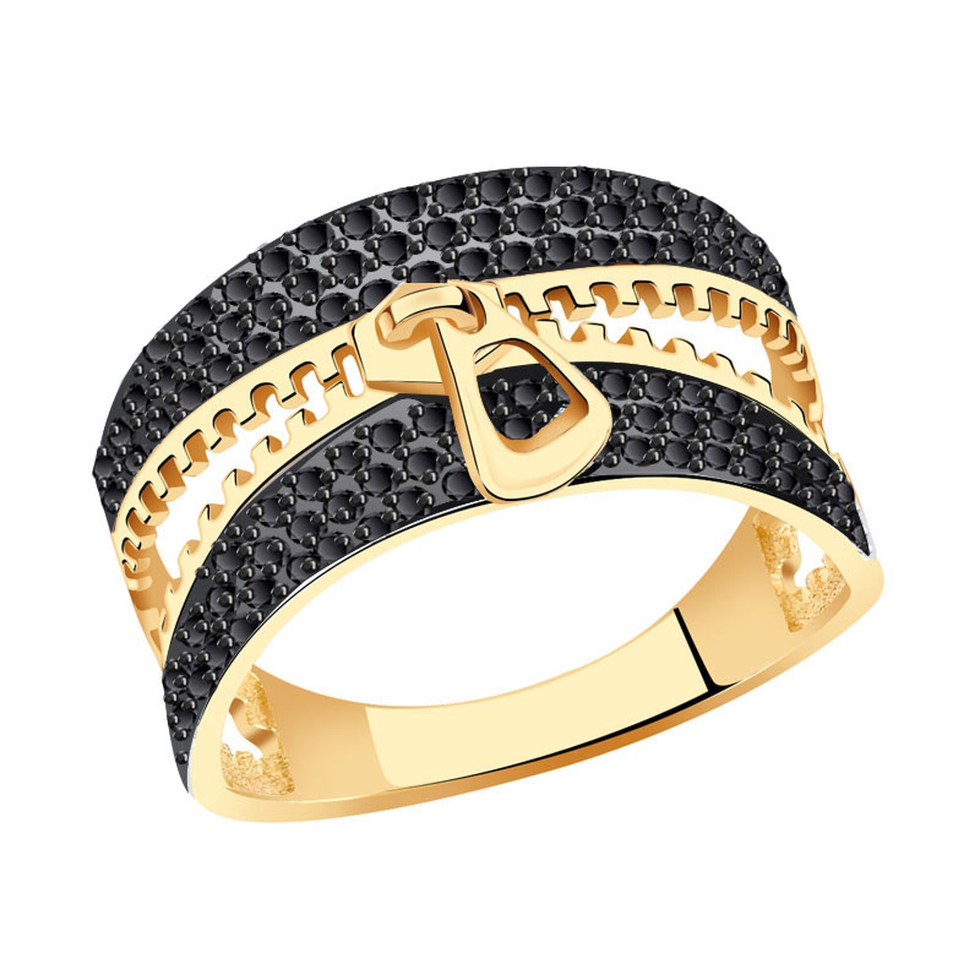 Кольцо широкое, дорожка, красное золото, 585 проба, фианит