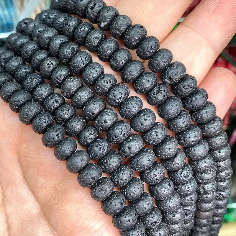 Бусины LUOMAN XIARI камешки халцедон, аквамарин, турмалин, Черный, 5x8mm about 76pcs, Volcanic Lava