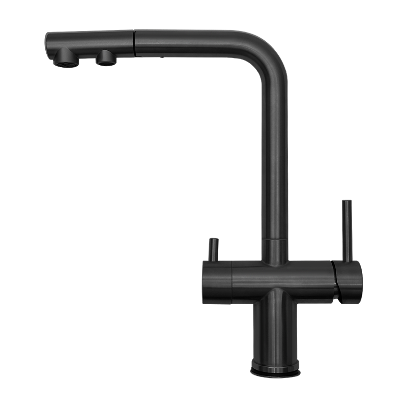 Смеситель для кухни Osgard Balans Plus (36973) с подключением к фильтру и вытяжным изливом, черный
