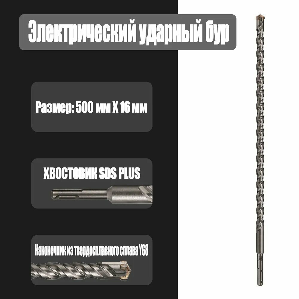 Бур по бетону для перфоратора 16 х 500 мм SDS PLUS