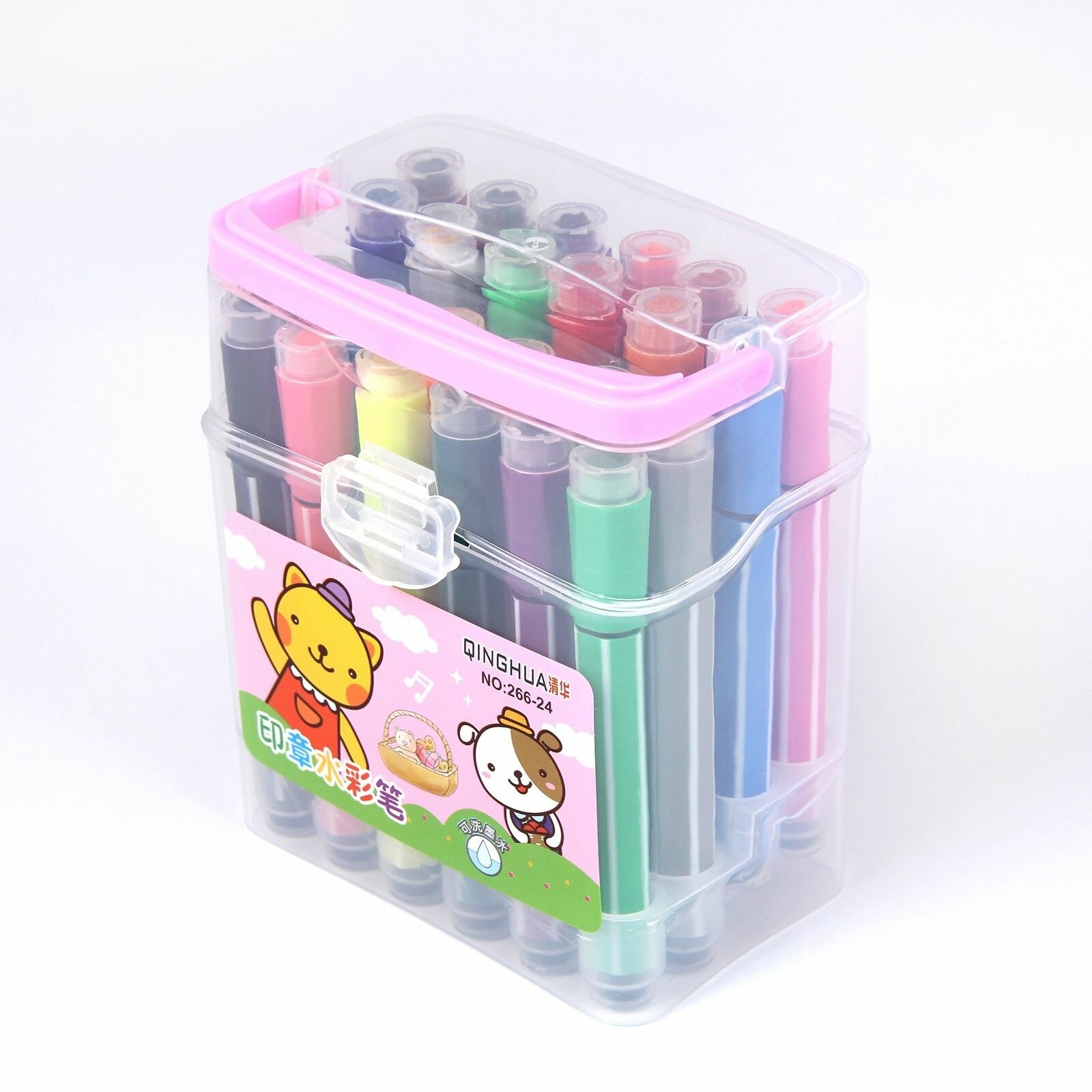 Фломастеры 24 цветов, толстые, с печатью, вентилируемый колпачок