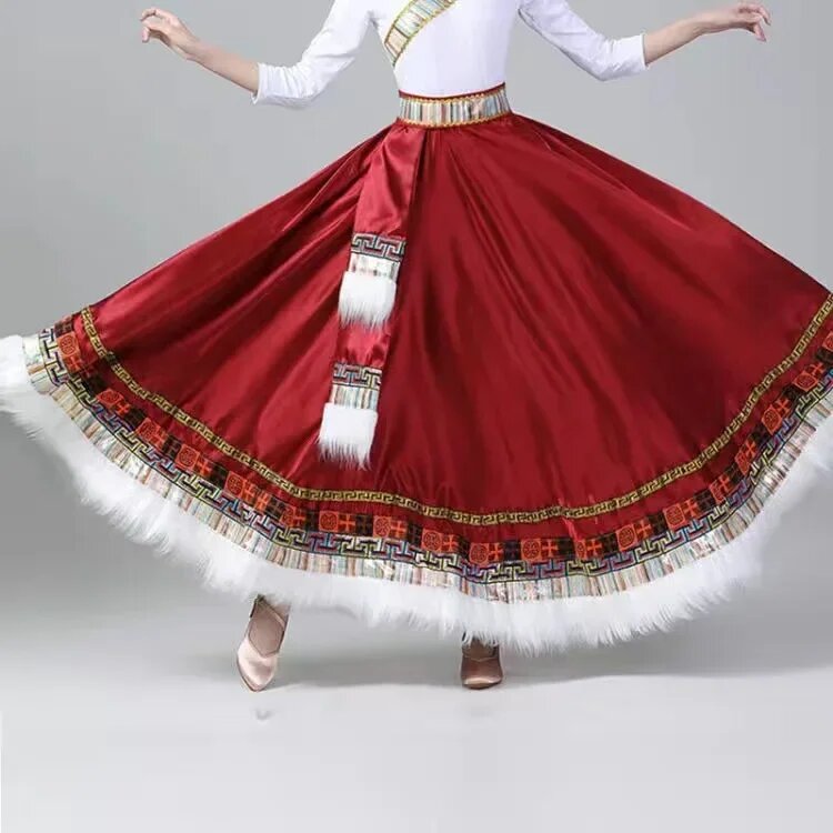 Тибетская танцевальная юбка, красный, S