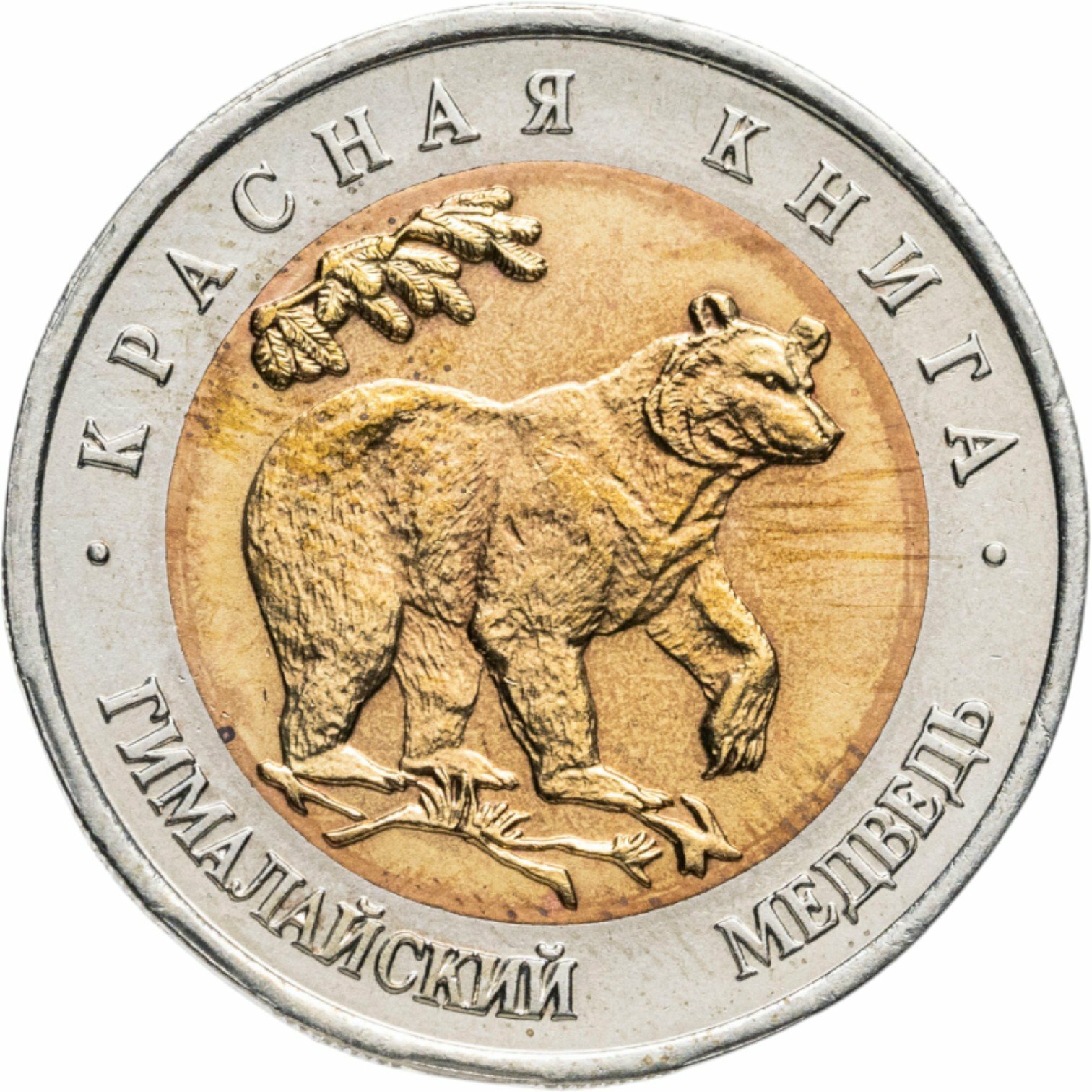 50 рублей 1993 ЛМД Гималайский Медведь - Красная книга, Биметалл, в сохранности AU