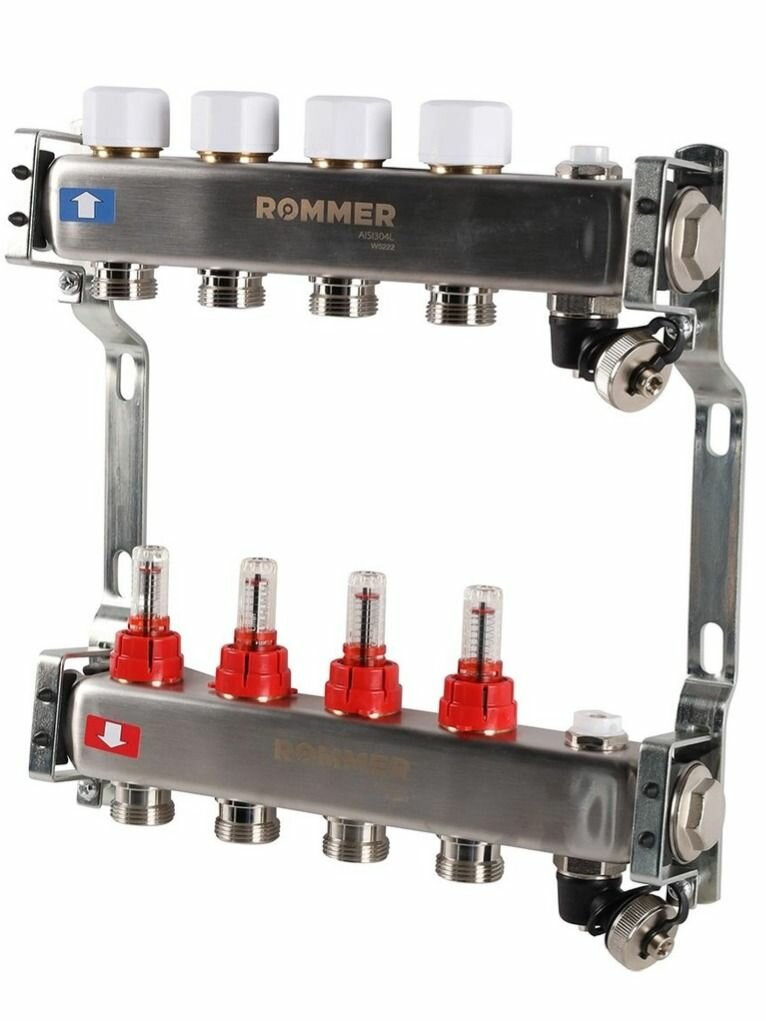 Коллектор распределительный Rommer RMS-1201-000004 с расходомерами 4 выхода 3/4"
