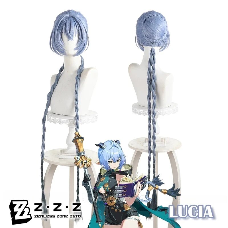 Zenless Zone Zero Lucia Elowen Косплей Парик Длинные Синие Косы Пучок Синтетические Парики Для Женщин Девочек Spook Shack ZZZ Бесплатная Кепка Для Парика
