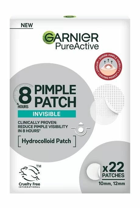 GARNIER Патчи для лица Pimple Patches от прыщей гидроколлоидные невидимые, 22 шт.