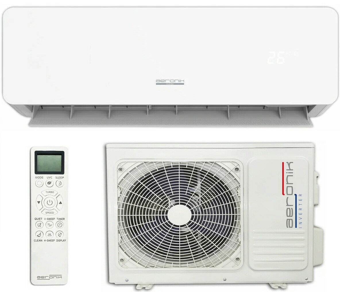 Сплит-система AERONIK ASI-09IU2/ASO-09IU2 инвертoр, белый, 25 кв. м.