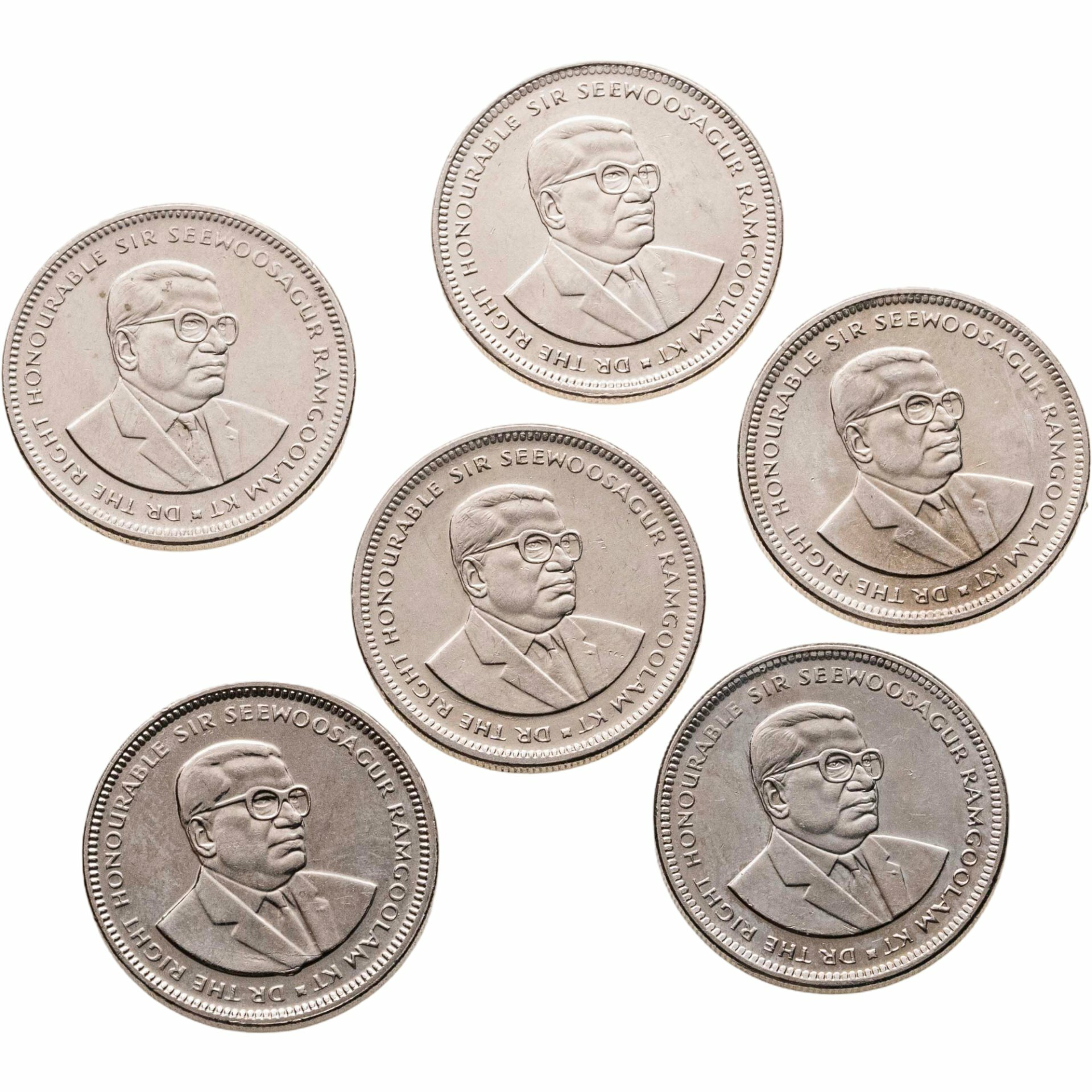 Маврикий набор монет 1/2 рупии 1990-2013 6 штук, Мельхиор медь-никель, в сохранности VF-AU