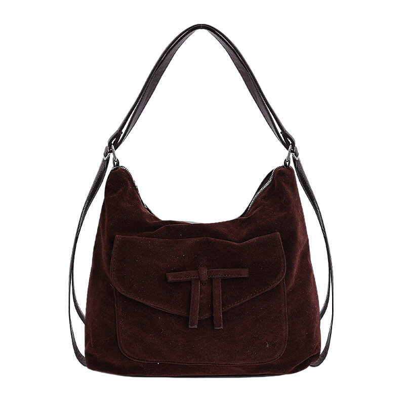 2025 Новая осенне-зимняя сумка для женщин, корейская нишевая универсальная сумка через плечо, модная замшевая стильная сумка с двойным плечевым ремнем, маленький рюкзак