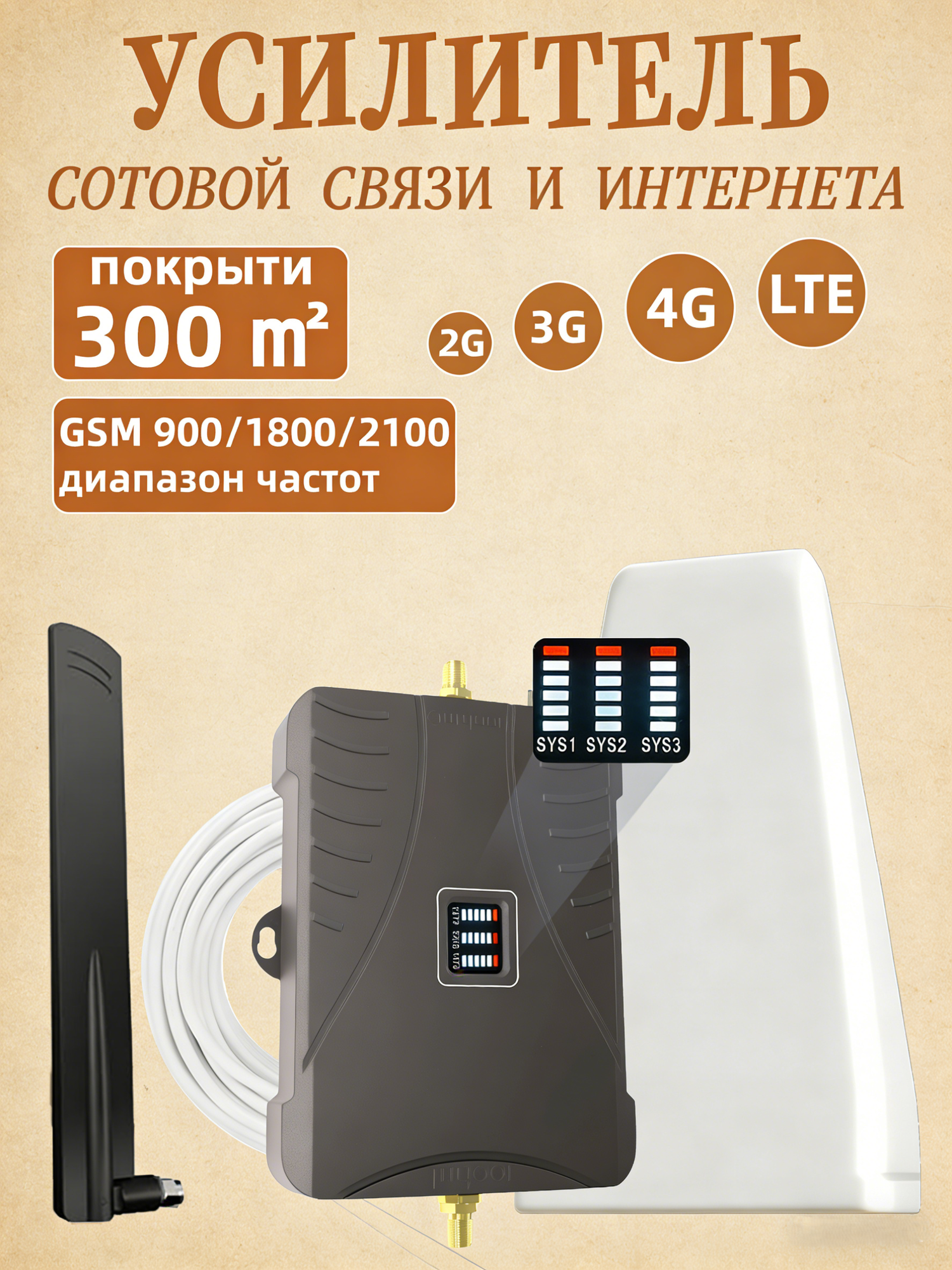 Усилитель сотовой связи-телефона 2G, 3G и 4G, 900 - 1800-2100 МГц -усилитель gsm сигнала