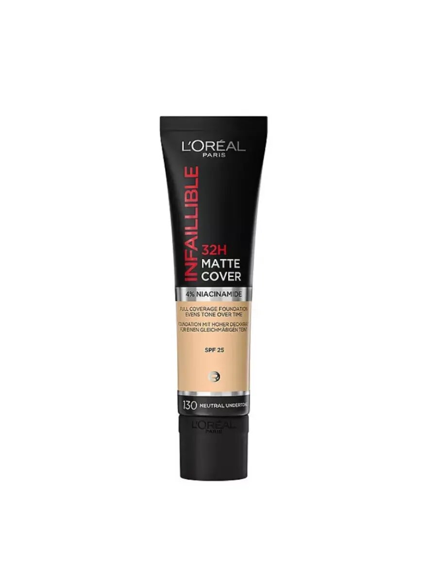 L'ORÉAL PARIS Ультраматирующий cтойкий тональный крем Матовое Покрытие 32 ч, Infaillible, № 130 Натуральный бежевый, 30мл